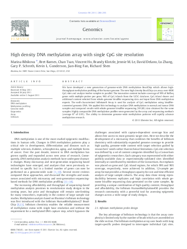 (PDF) High density DNA methylation array with single CpG site resolution