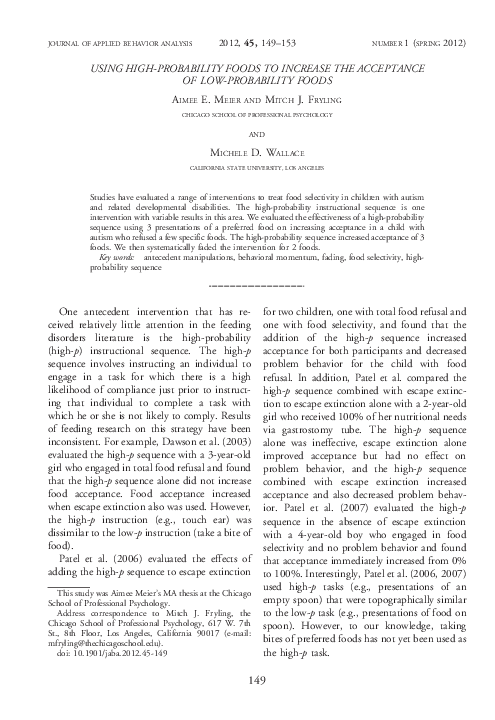 (PDF) Using high-probability foods to increase the acceptance of low ...