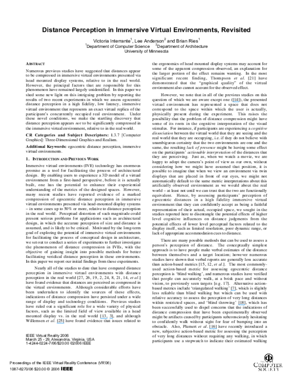 (PDF) Distance Perception in Immersive Virtual Environments, Revisited