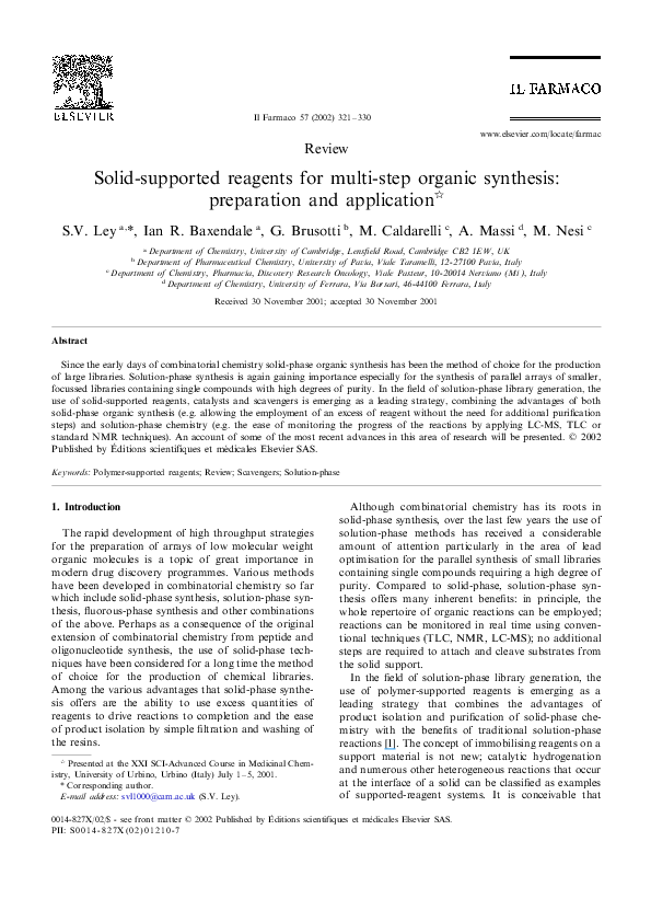 (PDF) Solid-supported reagents for multi-step organic synthesis ...