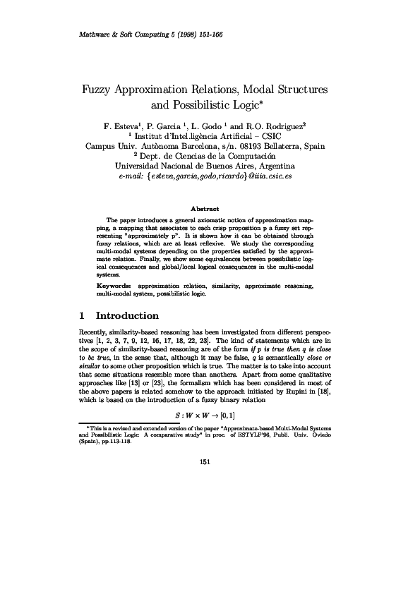 (PDF) Fuzzy approximation relations, modal structures and possibilistic logic