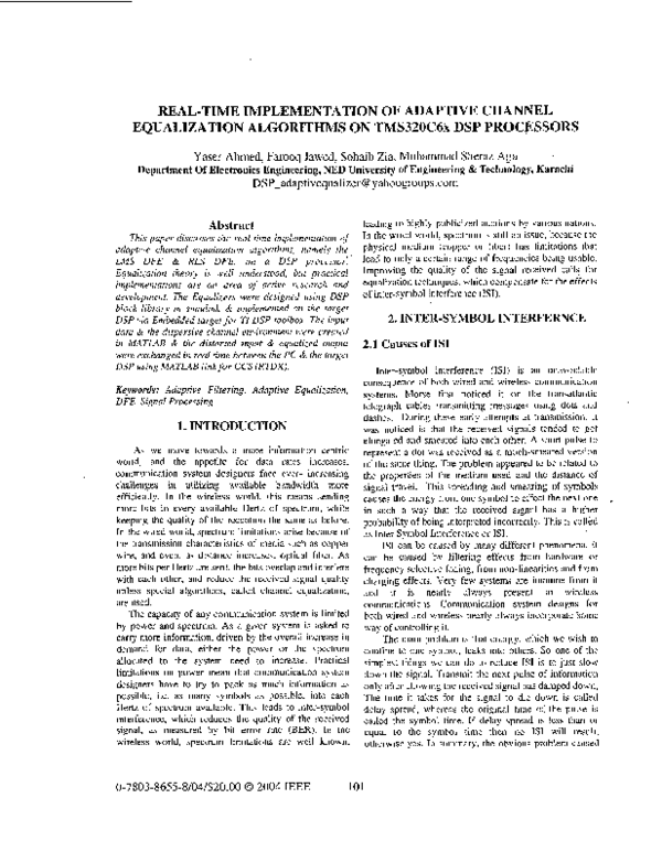 (PDF) Real-time implementation of adaptive channel equalization algorithms on TMS320C6x DSP ...