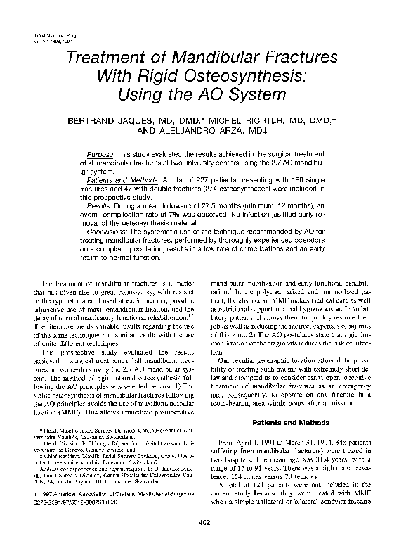 (PDF) treatment of mandibular fractures with rigid osteosynthesis ...
