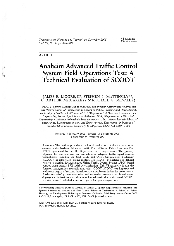 (PDF) Anaheim Advanced Traffic Control System Field Operations Test: A ...