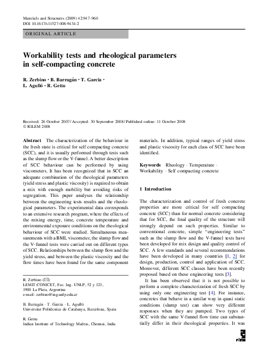 (PDF) Workability tests and rheological parameters in self-compacting ...
