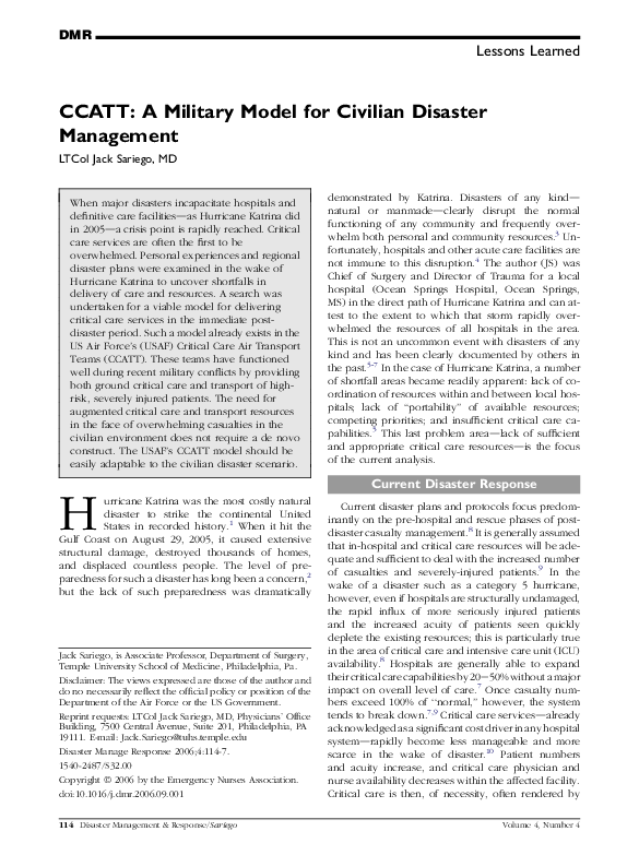 (PDF) CCATT: A Military Model for Civilian Disaster Management