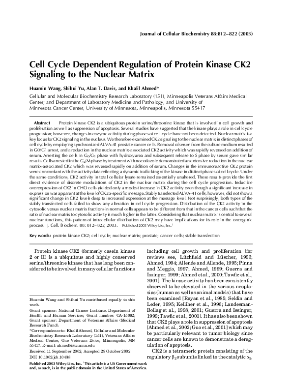(PDF) Cell cycle dependent regulation of protein kinase CK2 signaling ...