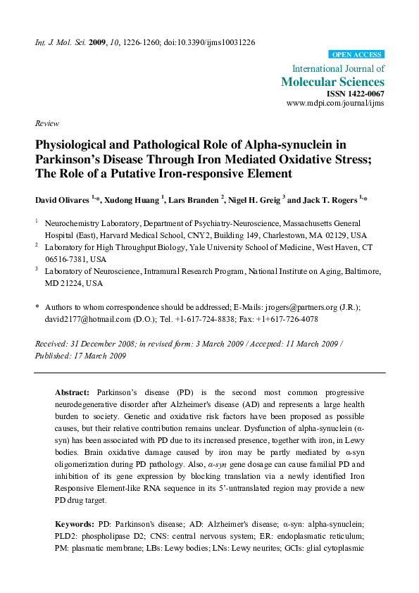 (PDF) Physiological and Pathological Role of Alpha-synuclein in Parkinson’s Disease Through Iron ...