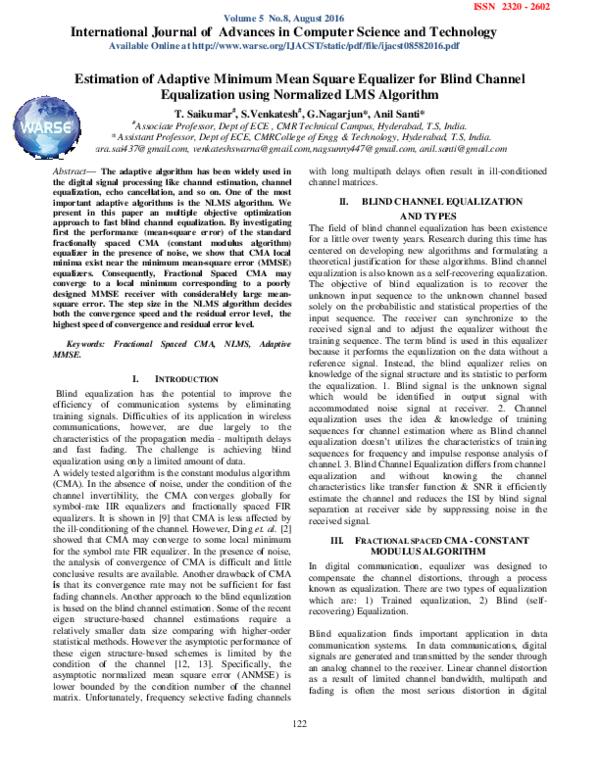 (PDF) Estimation of Adaptive Minimum Mean Square Equalizer for Blind Channel Equalization using ...