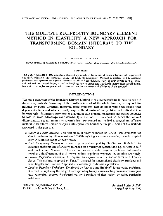 (PDF) The multiple Reciprocity boundary element method in elasticity: A new approach for ...