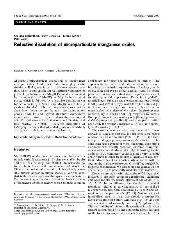 (PDF) Reductive dissolution of microparticulate manganese oxides