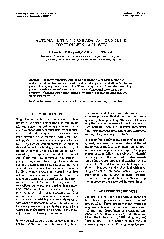 (PDF) Automatic tuning and adaptation for PID controllers - a survey