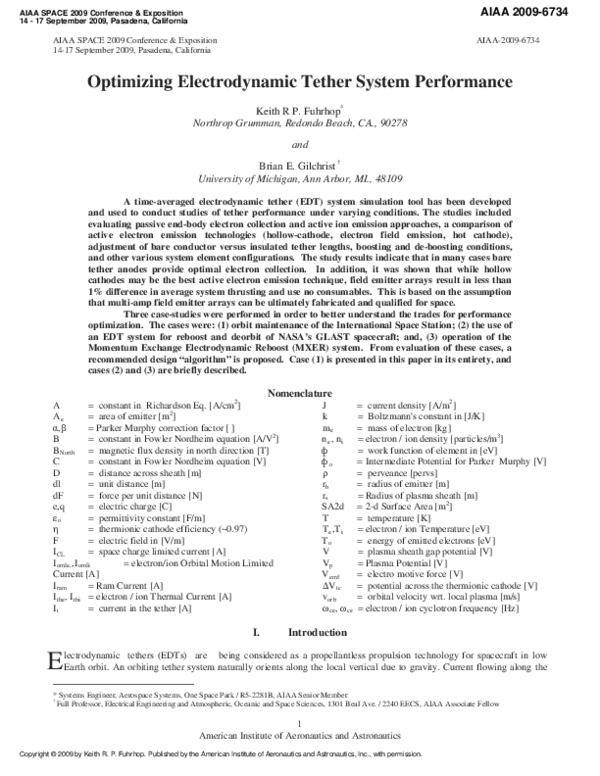 (PDF) Optimizing Electrodynamic Tether System Performance | Keith ...