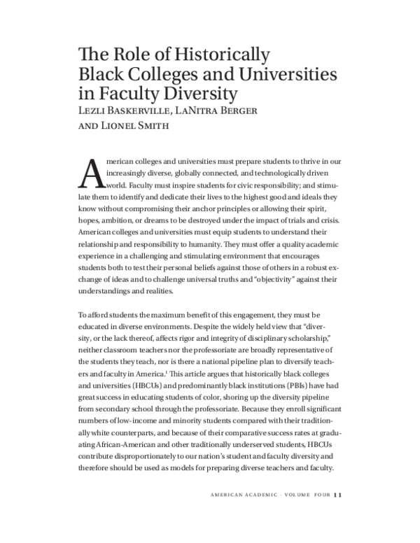 (PDF) The Role of Historically Black Colleges and Universities in Faculty Diversity