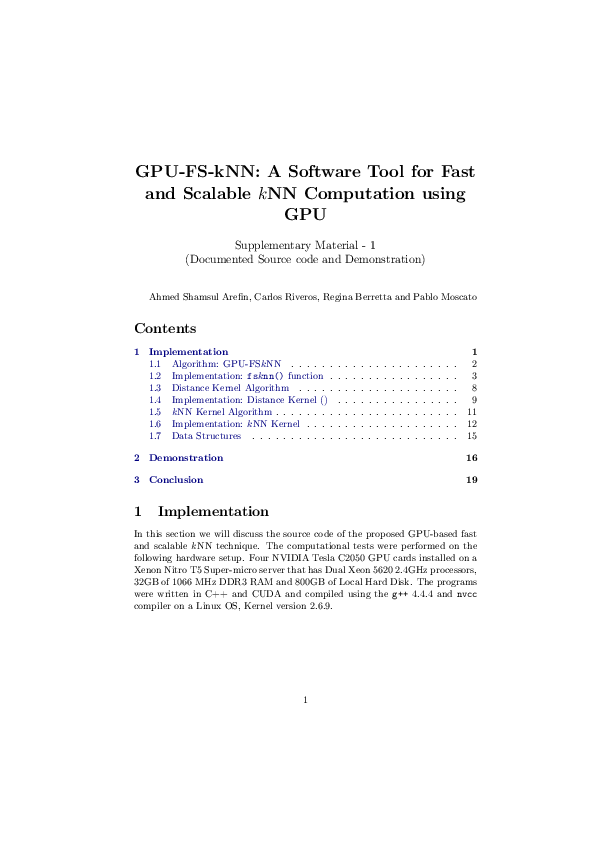 Pdf Gpu Fs Knn A Software Tool For Fast And Scalable Knn Computation