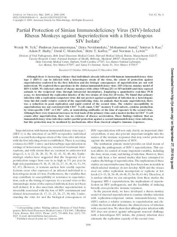 (PDF) Partial Protection of Simian Immunodeficiency Virus (SIV ...