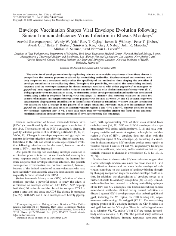 (PDF) Envelope Vaccination Shapes Viral Envelope Evolution following ...