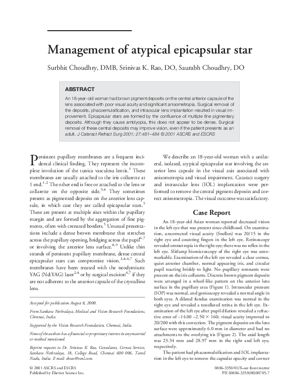 (PDF) Management of atypical epicapsular star