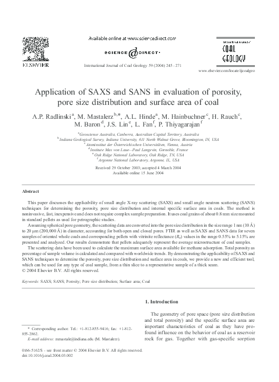(PDF) Application of SAXS and SANS in evaluation of porosity, pore size ...