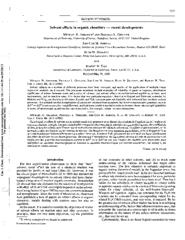 (PDF) Solvent effects in organic chemistry — recent developments