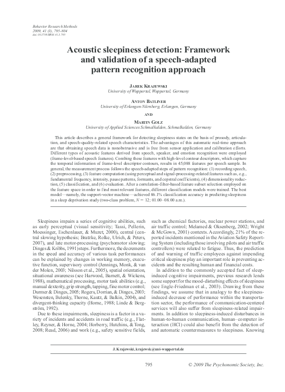 Pdf Acoustic Sleepiness Detection Framework And Validation Of A Speech Adapted Pattern