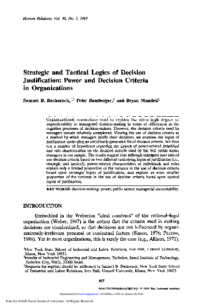 (PDF) Strategic and Tactical Logics of Decision Justification: Power ...