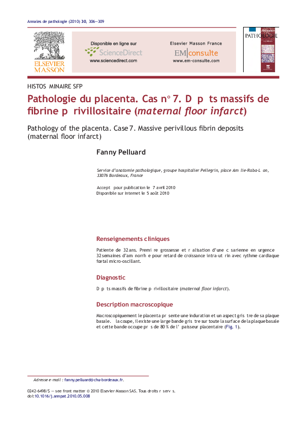 (PDF) Pathologie du placenta. Cas n° 7. Dépôts massifs de fibrine ...