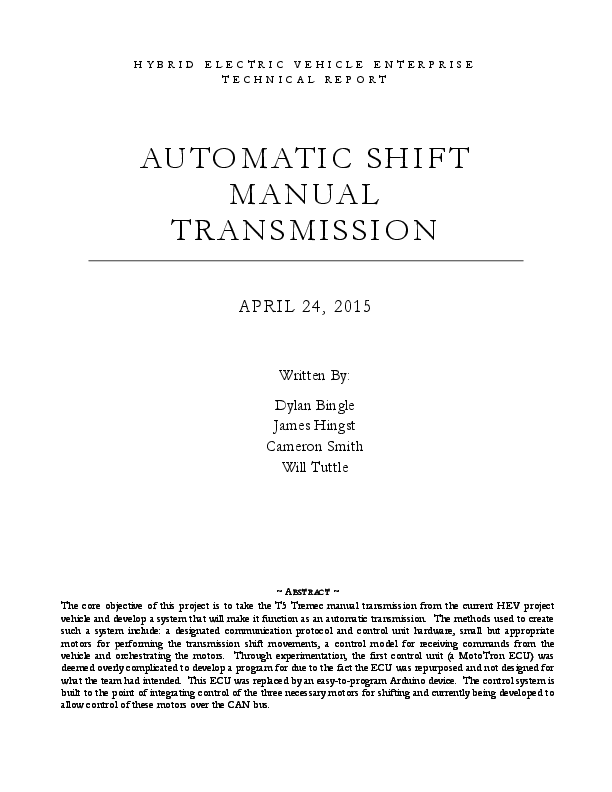 (PDF) AUTOMATIC SHIFT MANUAL TRANSMISSION Written By