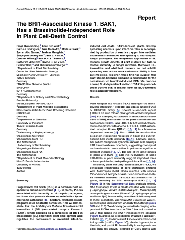 (PDF) The BRI1Associated Kinase 1, BAK1, Has a Brassinolide-Independent ...