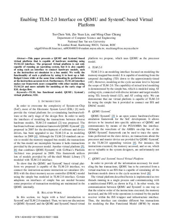 Pdf Enabling Tlm20 Interface On Qemu And Systemc Based Virtual Platform