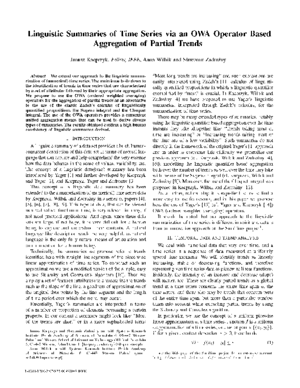 (PDF) Linguistic Summaries of Time Series via an OWA Operator Based Aggregation of Partial Trends