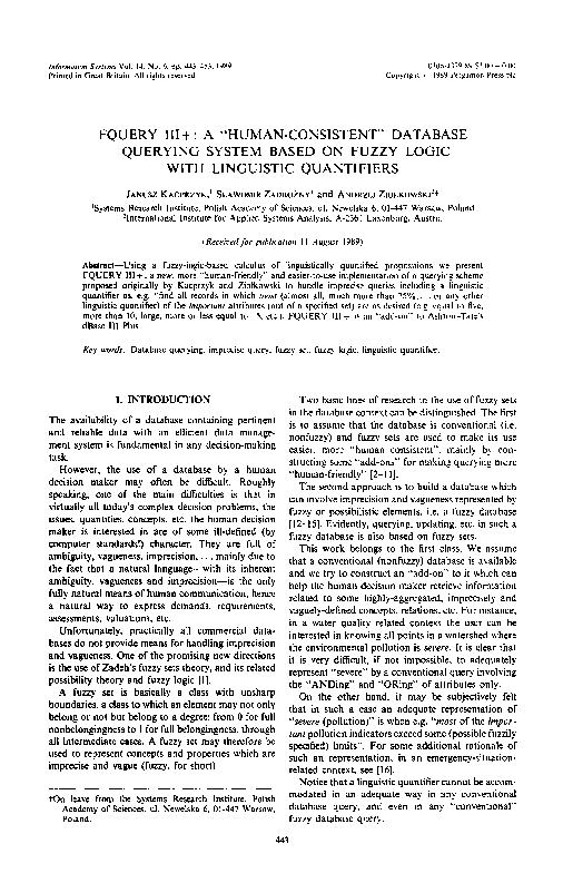 Pdf Fquery Iii A Human Consistent Database Querying System Based On Fuzzy Logic With