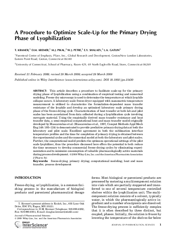 (PDF) A procedure to optimize scale-up for the primary drying phase of ...