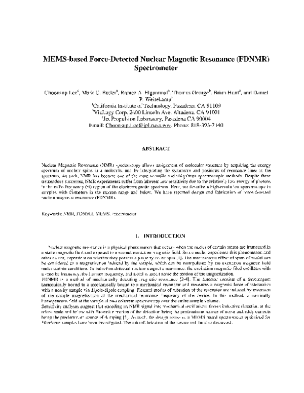 (PDF) MEMS-based Force-Detected Nuclear Magnetic Resonance (FDNMR) spectrometer