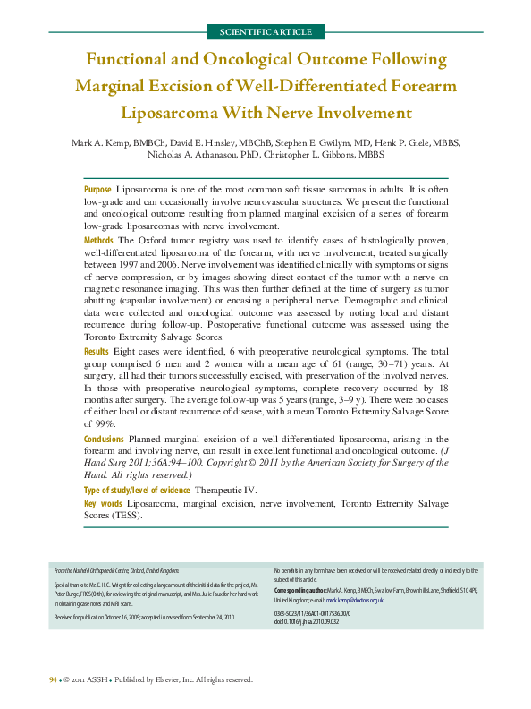 (PDF) Functional and Oncological Outcome Following Marginal Excision of ...