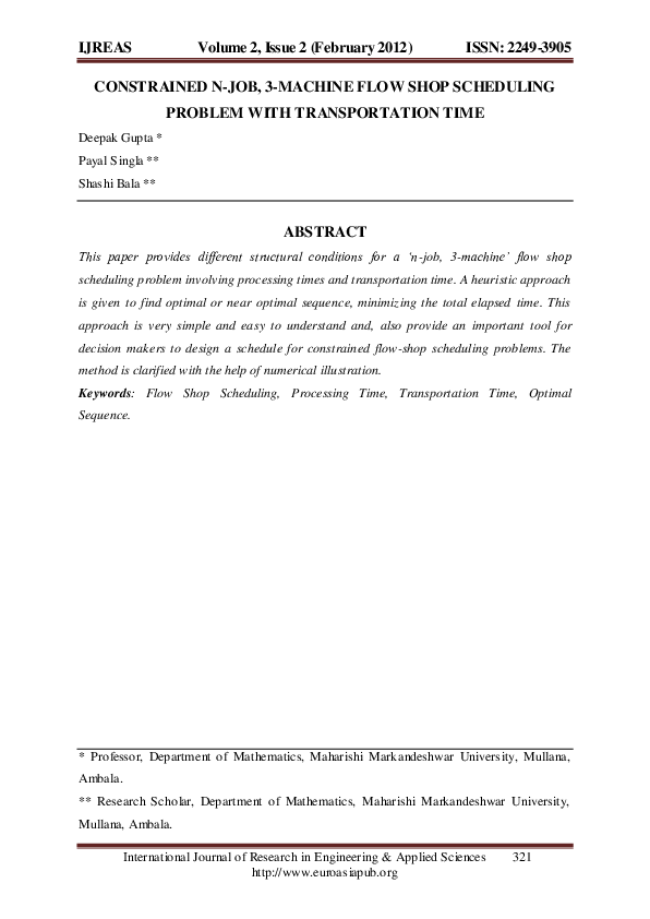(PDF) Constrained N-Job, 3-MACHINE Flow Shop Scheduling Problem with Transportation Time