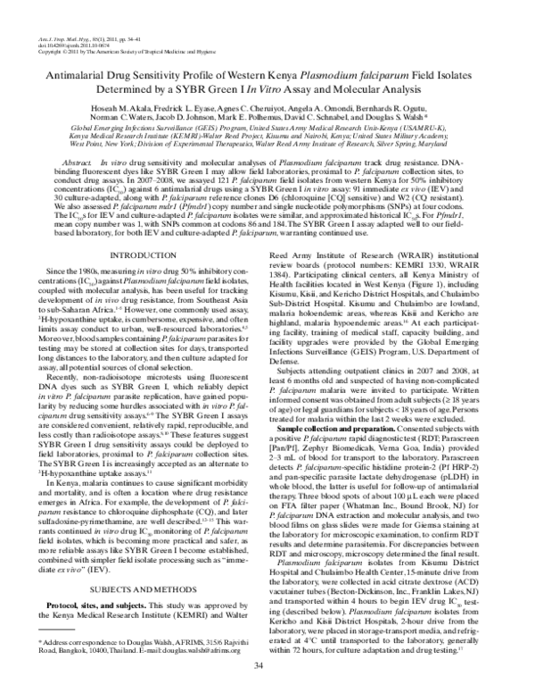(PDF) Antimalarial Drug Sensitivity Profile of Western Kenya Plasmodium ...