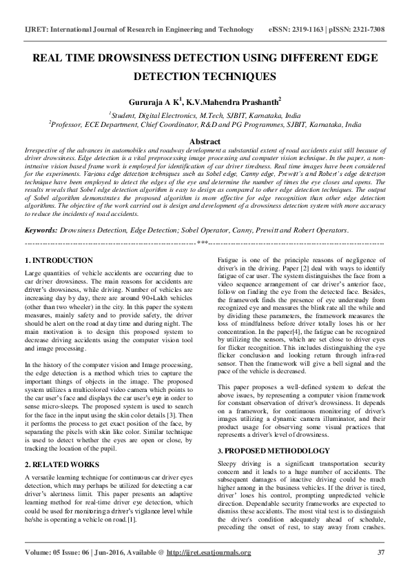 (PDF) REAL TIME DROWSINESS DETECTION USING DIFFERENT EDGE DETECTION TECHNIQUES