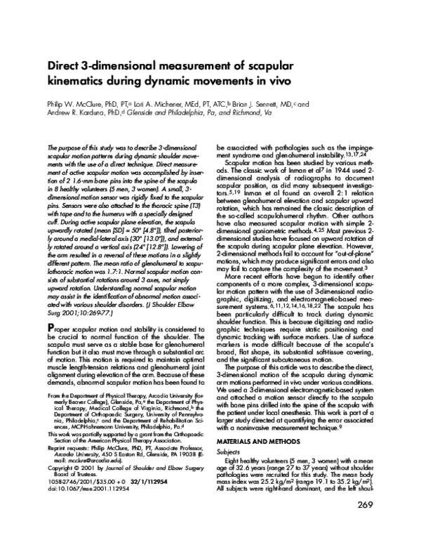 (PDF) Direct 3-dimensional measurement of scapular kinematics during ...