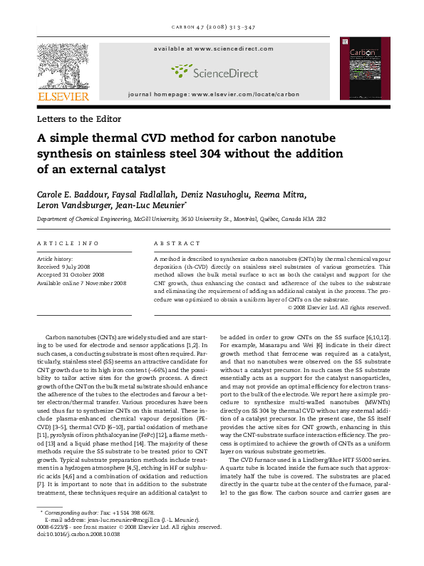 (PDF) A simple thermal CVD method for carbon nanotube synthesis on ...
