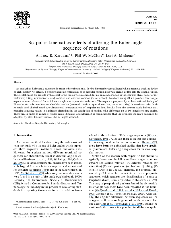 (PDF) Scapular kinematics: effects of altering the Euler angle sequence ...