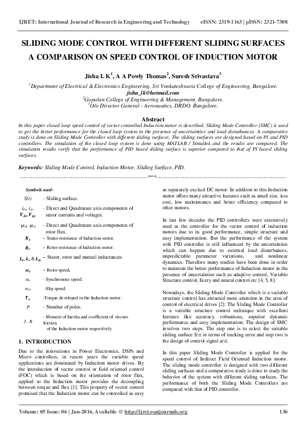 Pdf Sliding Mode Control With Different Sliding Surfaces A Comparison On Speed Control Of
