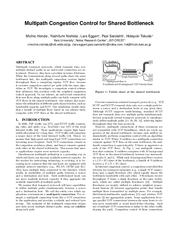 (PDF) Multipath Congestion Control for Shared Bottleneck