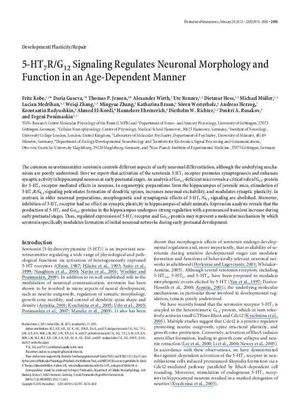(PDF) 5-HT7R/G12 Signaling Regulates Neuronal Morphology and Function ...