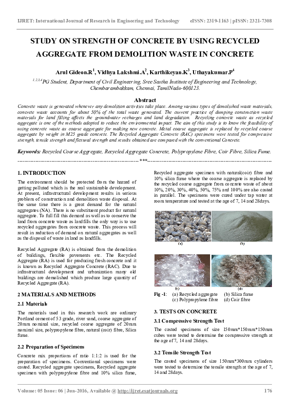 (PDF) STUDY ON STRENGTH OF CONCRETE BY USING RECYCLED AGGREGATE FROM ...