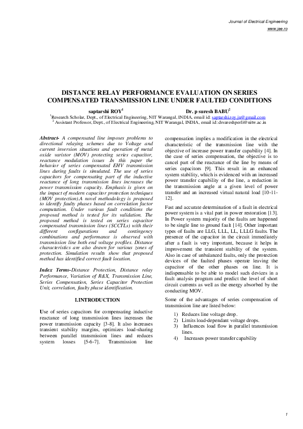 Pdf Distance Relay Performance Evaluation On Series Compensated Transmission Line Under