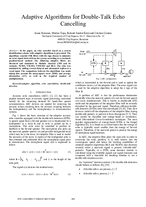 Pdf Adaptive Algorithms For Double Talk Echo Cancelling