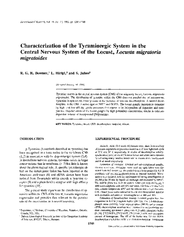 (PDF) Characterization of the Tyraminergic System in the Central ...