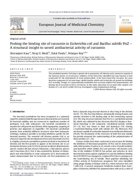 (PDF) Probing the binding site of curcumin in Escherichia coli and ...