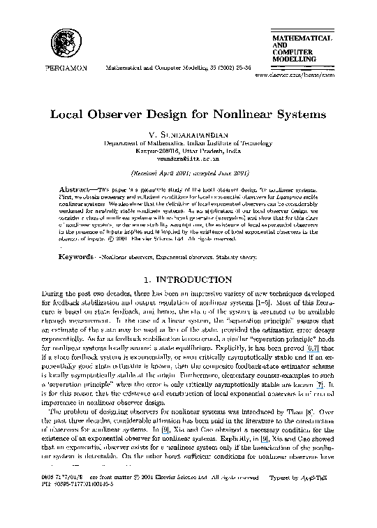 (PDF) Local observer design for nonlinear systems